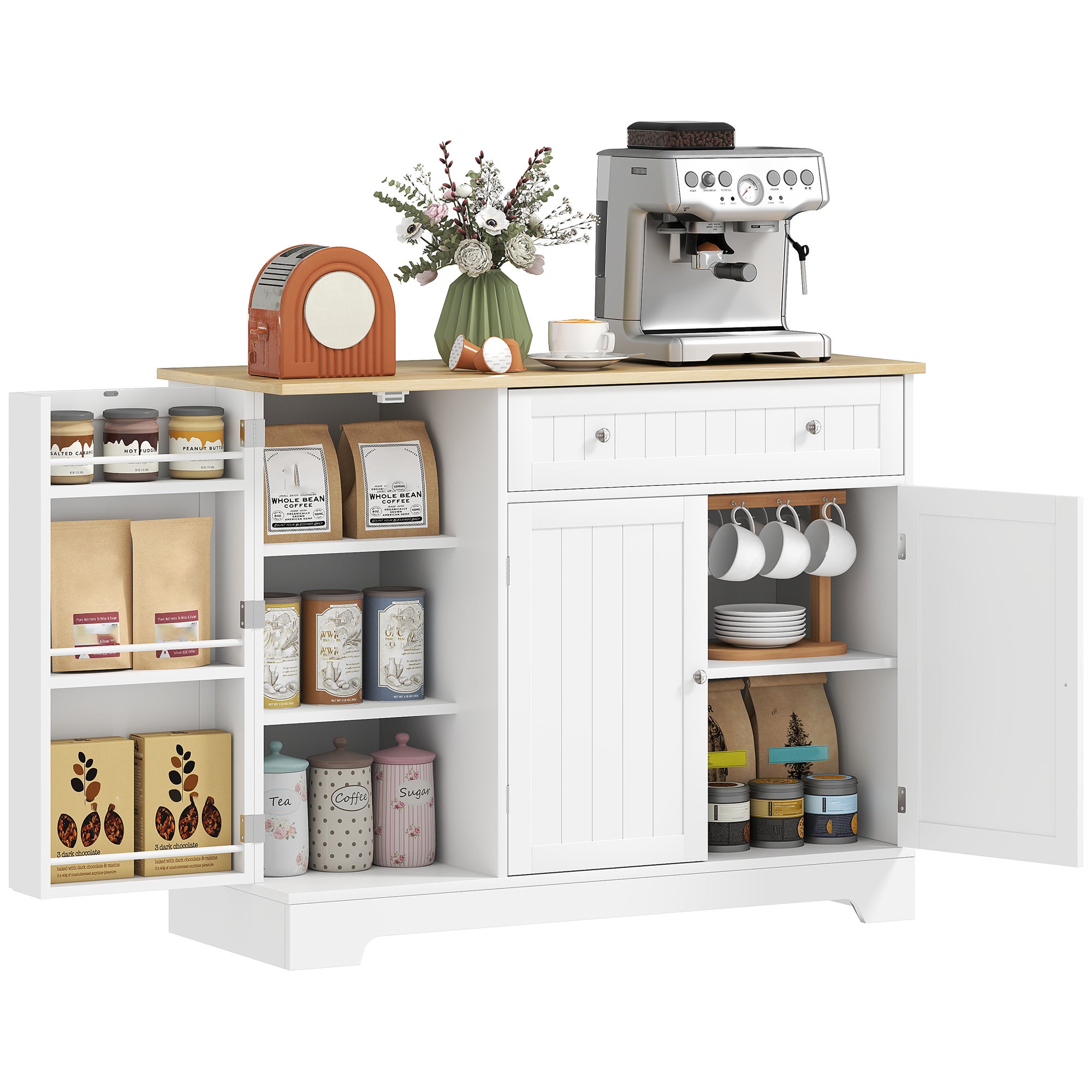 Buffet cuisine. meuble rangement avec 3 portes. tiroir. étagères de ...