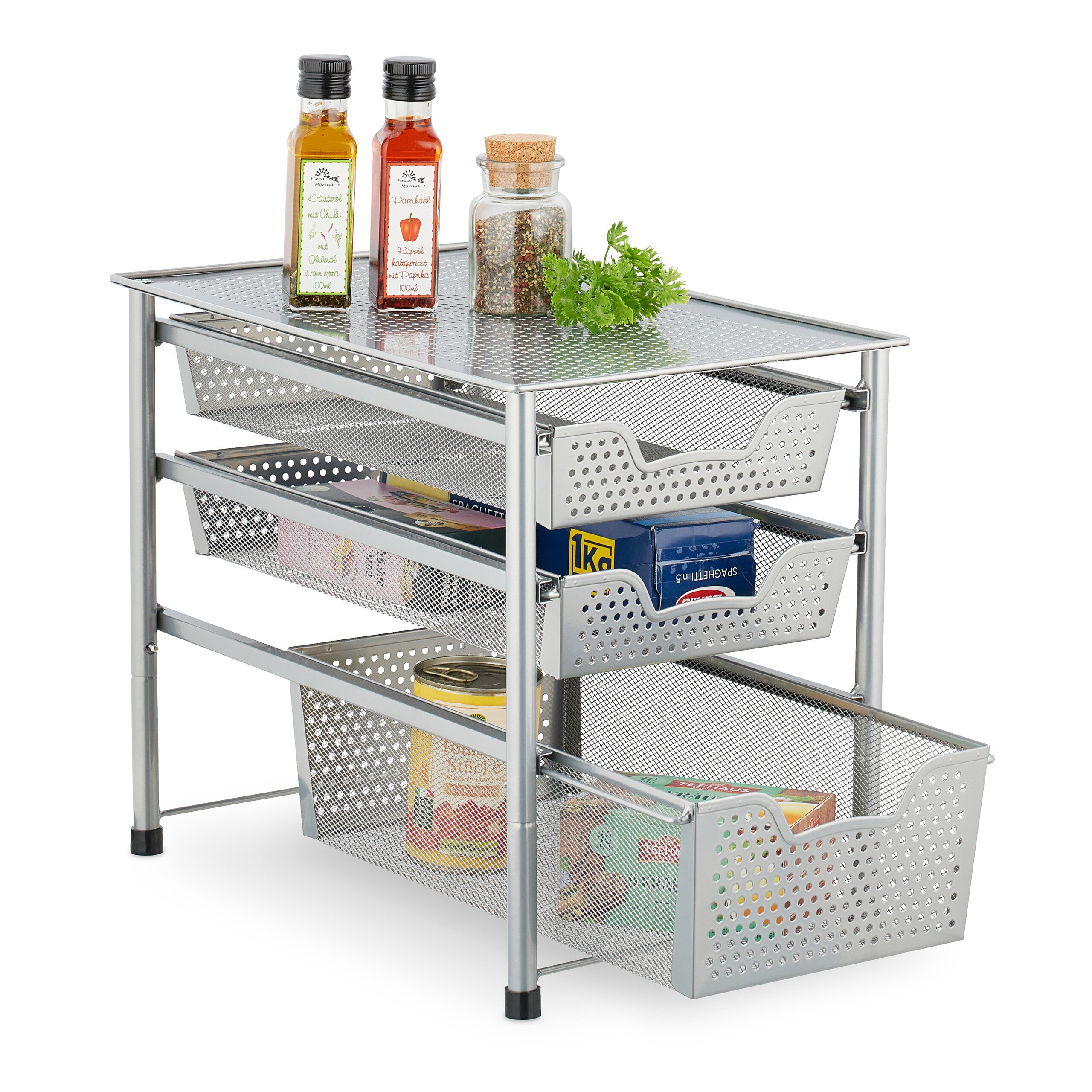 Relaxdays Organiseur placard, empilable, 3 corbeilles, métal, cuisine ...