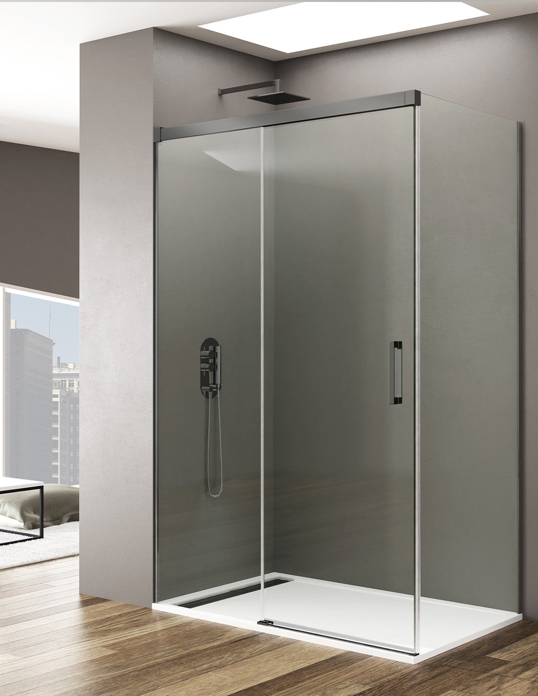 Cabine Paroi de douche d'angle 1+1 ALLSTONE BASIC Avec côté fixe, Sans ...