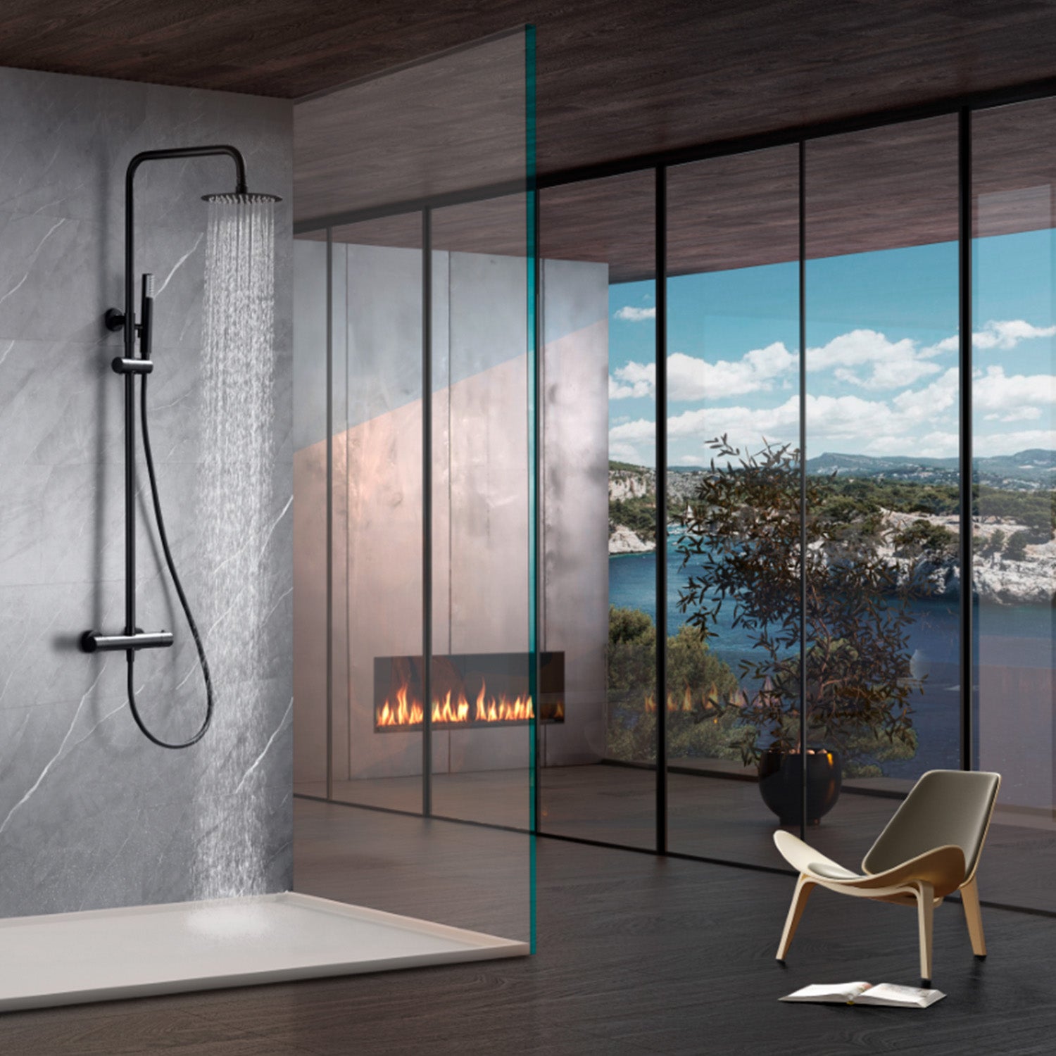 Set doccia termostatico Genova nero opaco in acciaio e ottone con asta ...