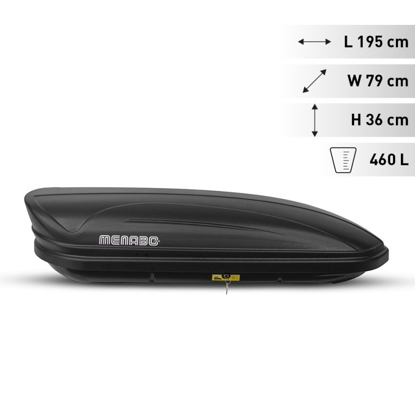 Box da tetto per auto baule 460 litri universale Menabò Marathon Dark ...