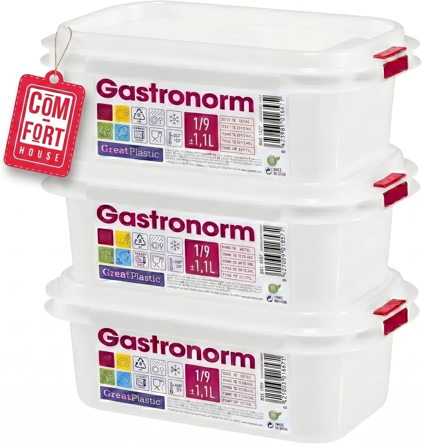 COM-FORT HOUSE Tupper Hermético Rectangular 1,1L Pack 3 - Recipientes ...