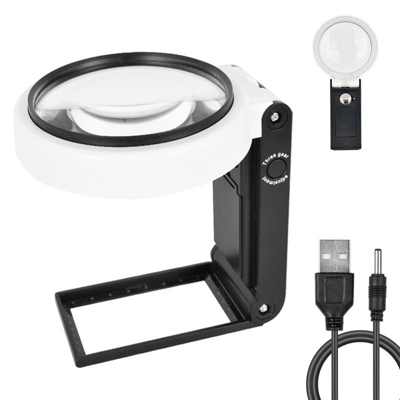Loupe lumineuse 10x/25x avec support, 8 LED, sur pied, travail de près ...