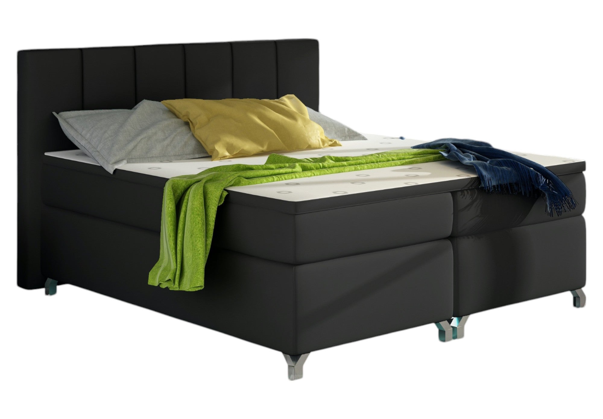 Lit boxspring 180x200 simili cuir noir Balfor | Leroy Merlin