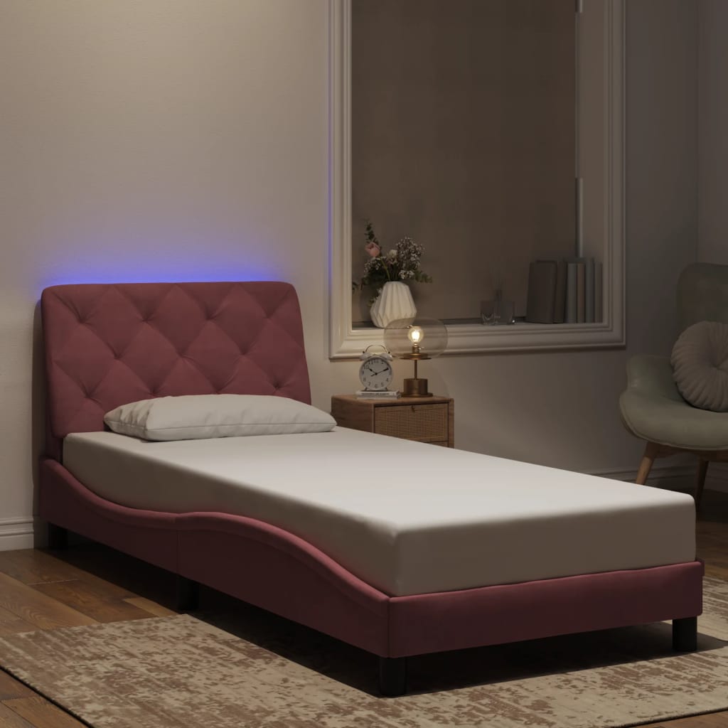 Estructura de cama con luces LED rosa 80x200 cm terciopelo | Leroy Merlin