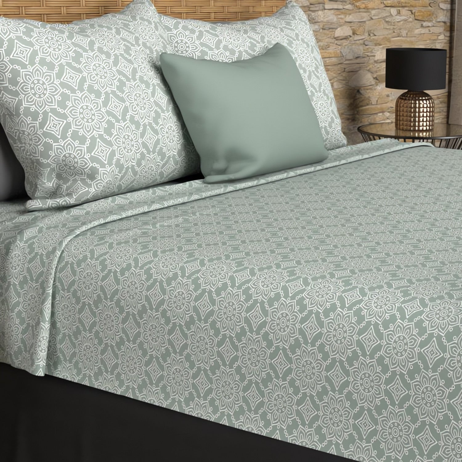 Parure de draps coton 57 fils 240x290 cm ESMERALDA vert, par Soleil d ...