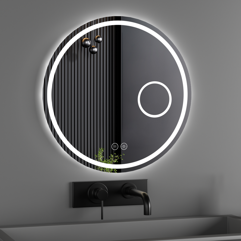 Espejo Redondo LED 70 cm con Espejo de Aumento Integrado, Antivaho y 3 ...