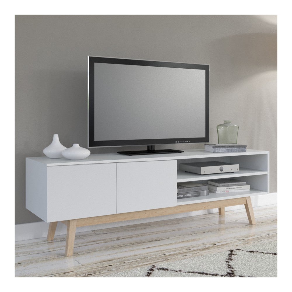 Meuble TV HOME 160cm 2 portes 1 niche / Blanc | Leroy Merlin