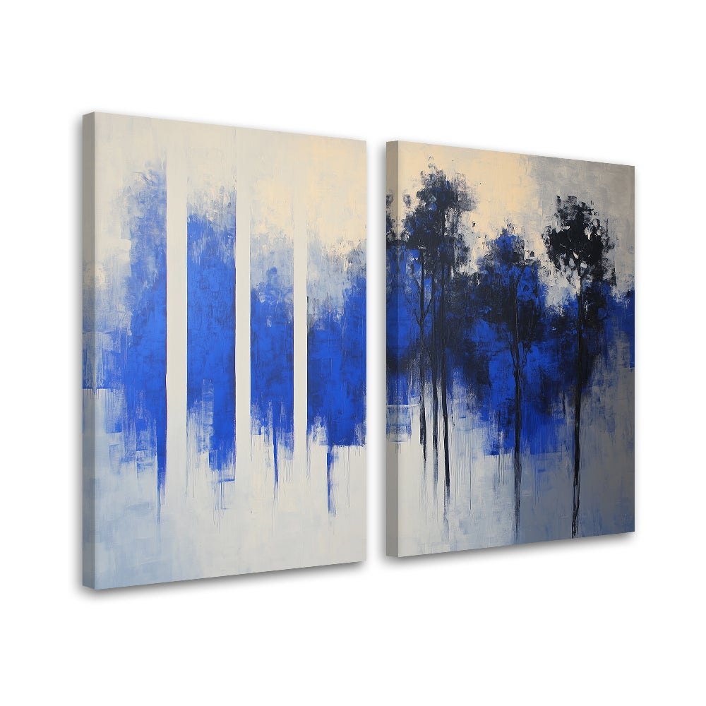 Lot de 2 tableaux pour salon chambre, Bleu Abstraction d'arbre 140x100 ...