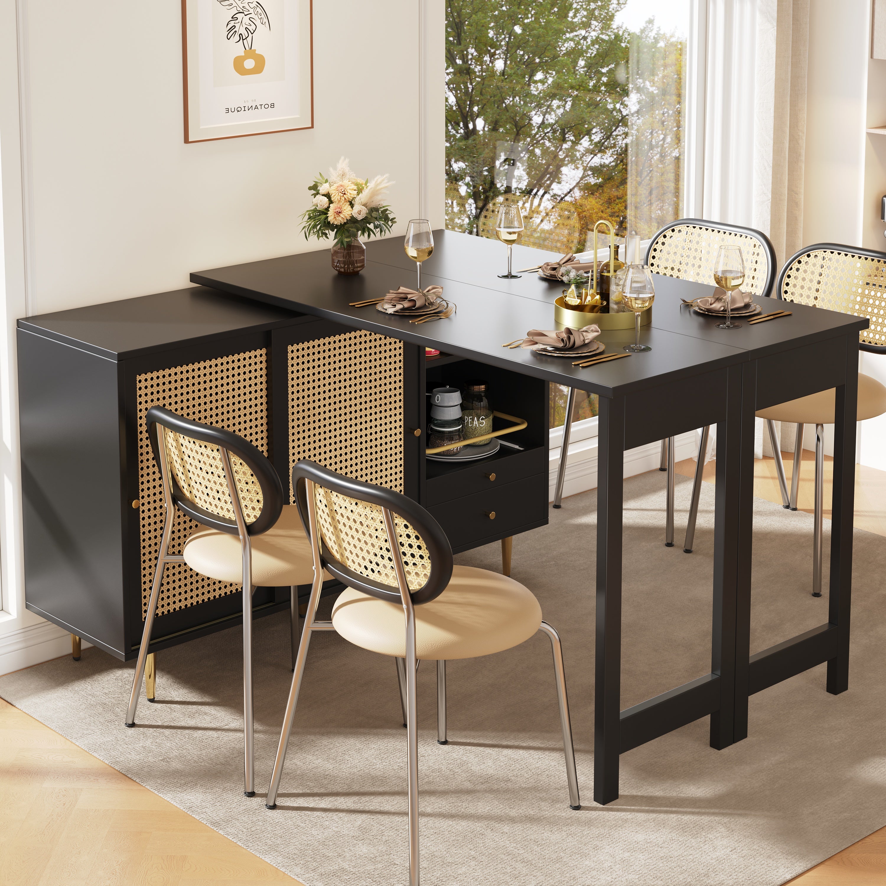 Mesa bar extensible con tablero plegable y giratorio 360°, puerta de ...