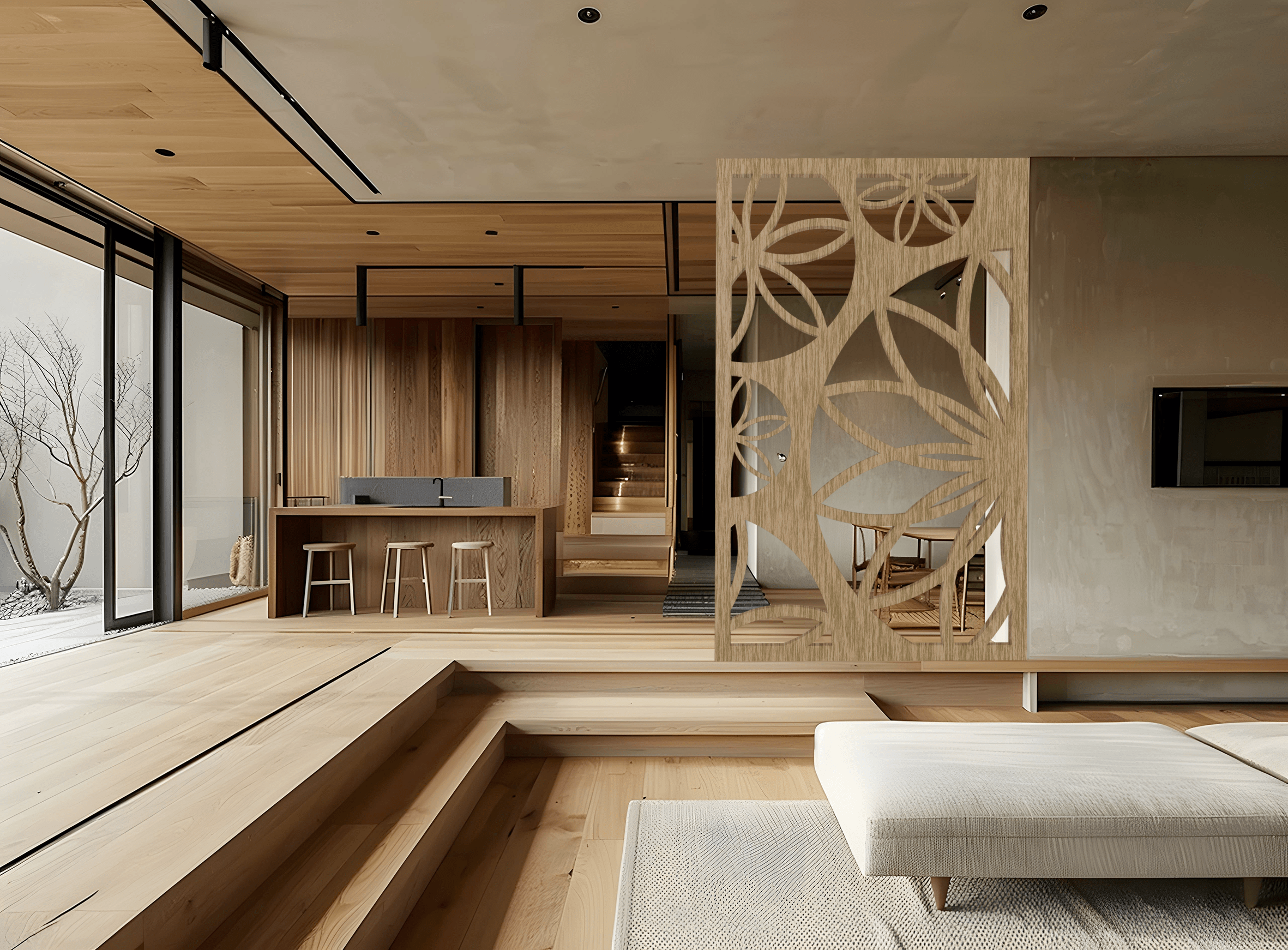 Cloison amovible - Claustra décoratif Chêne Massif - Modèle VAGUES - L ...