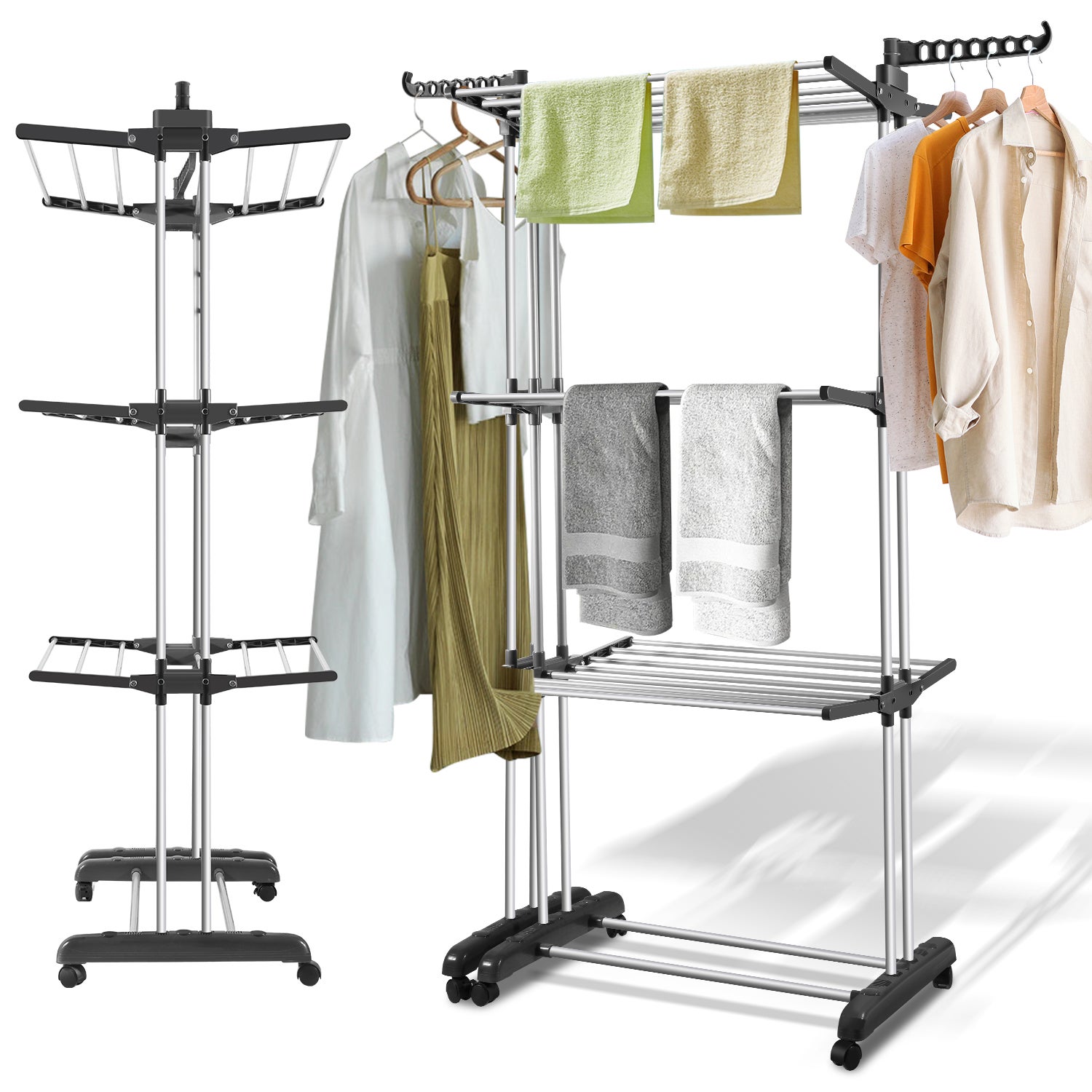 Secador de ropa 2 en 1 con ruedas, H.170cm, Gris, plegable y ...