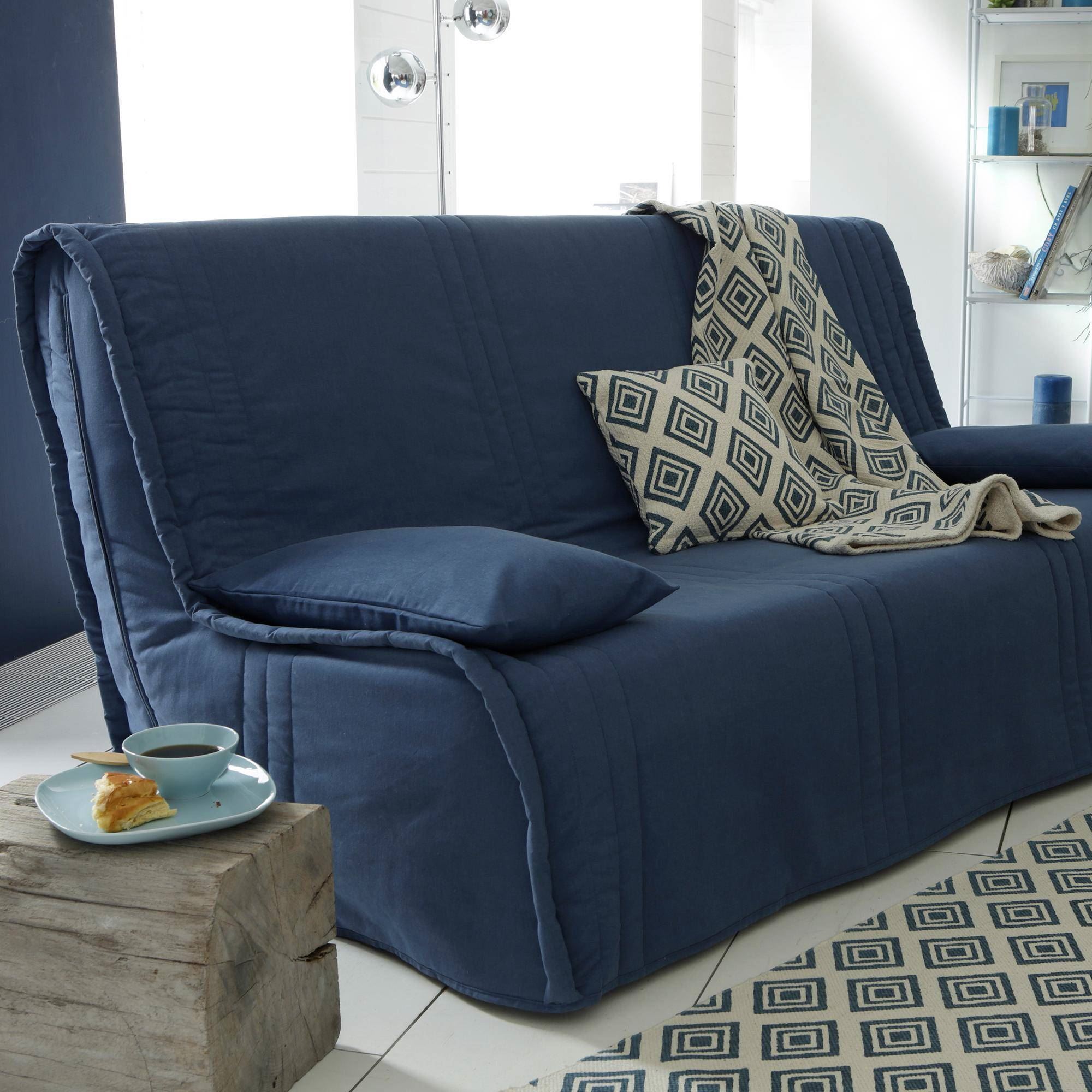 Housse clic-clac KEVARA 2 places bleu en coton | Leroy Merlin