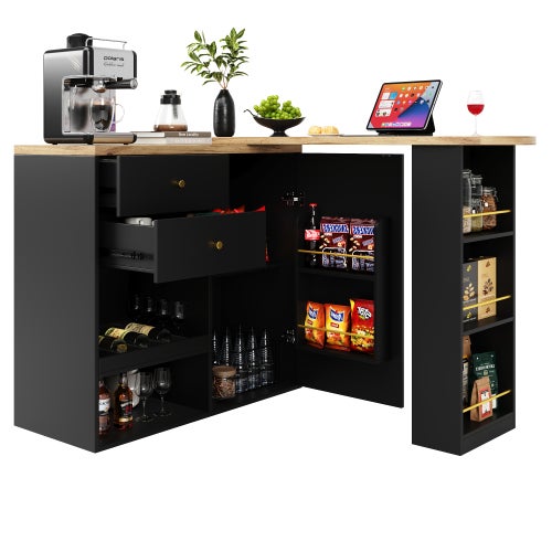 Table de bar pivotante à 360° avec 2 tiroirs et armoire à porte ...