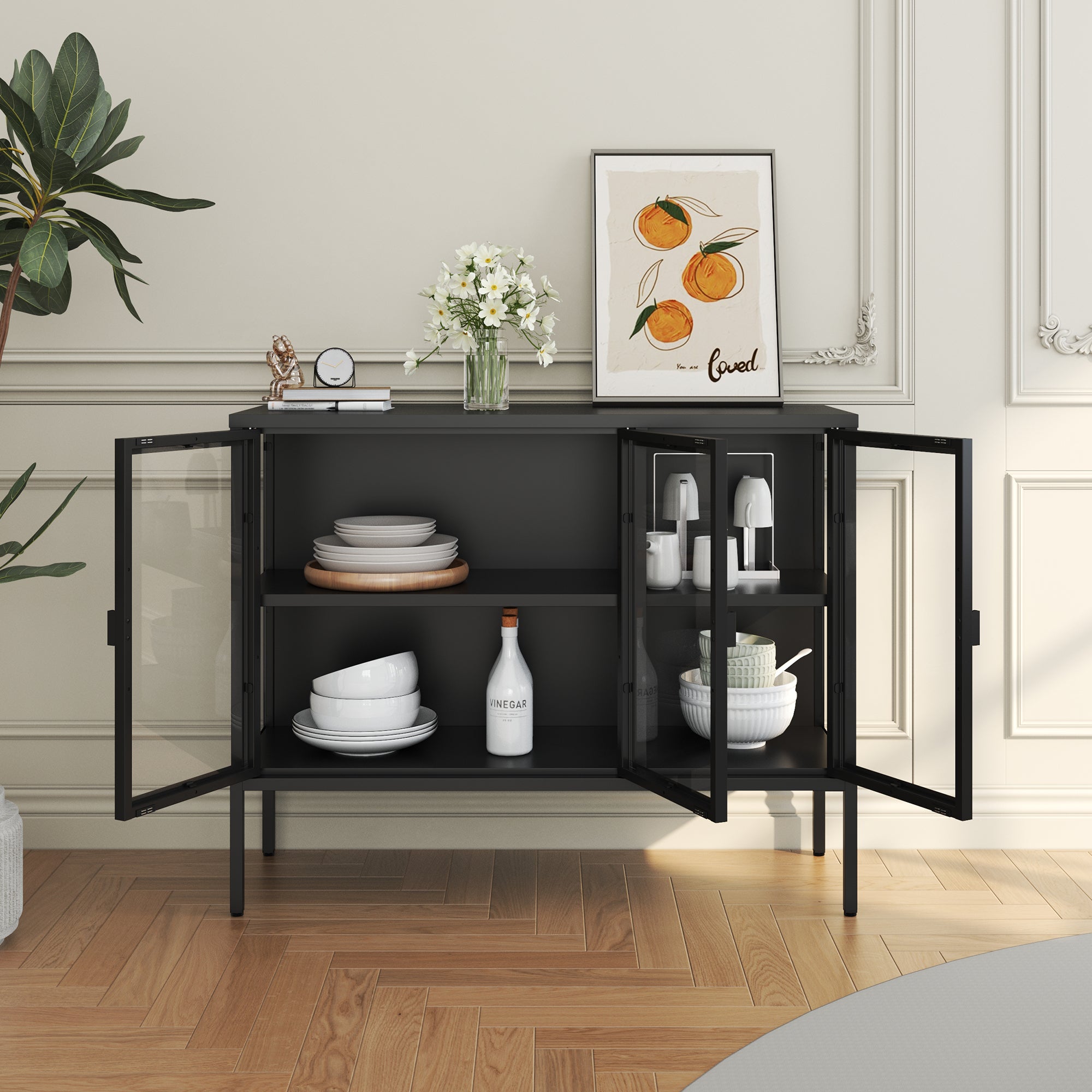 Vitrina Borshavisa con 3 puertas acero 80x100x35cm Transparente Negro ...