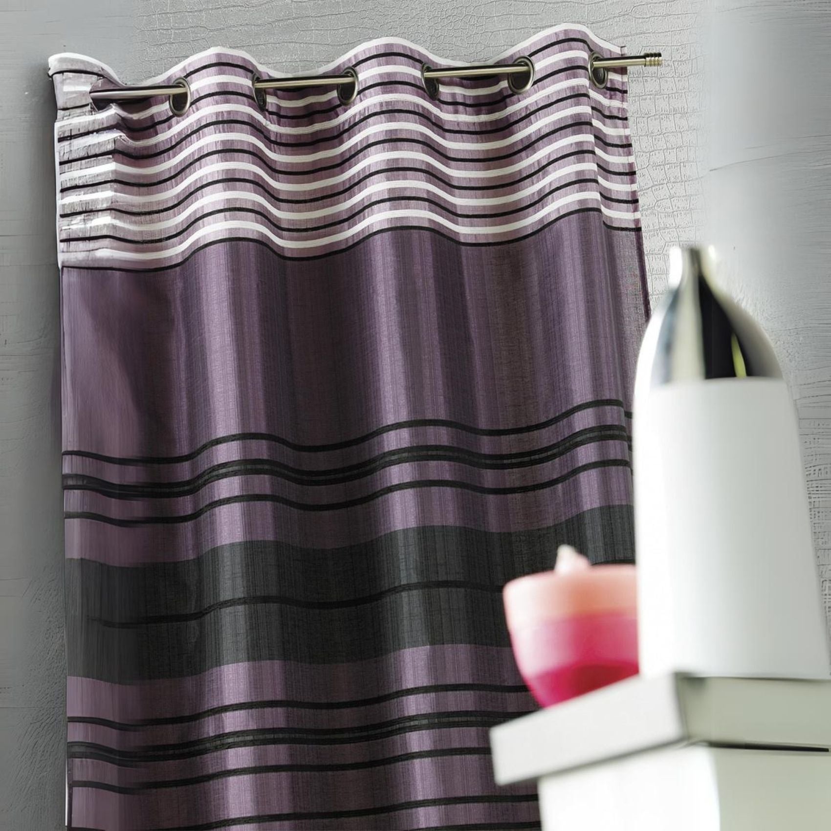 Rideau Shantung rayure chenille - Prune - 140x260 cm - Polyester ...