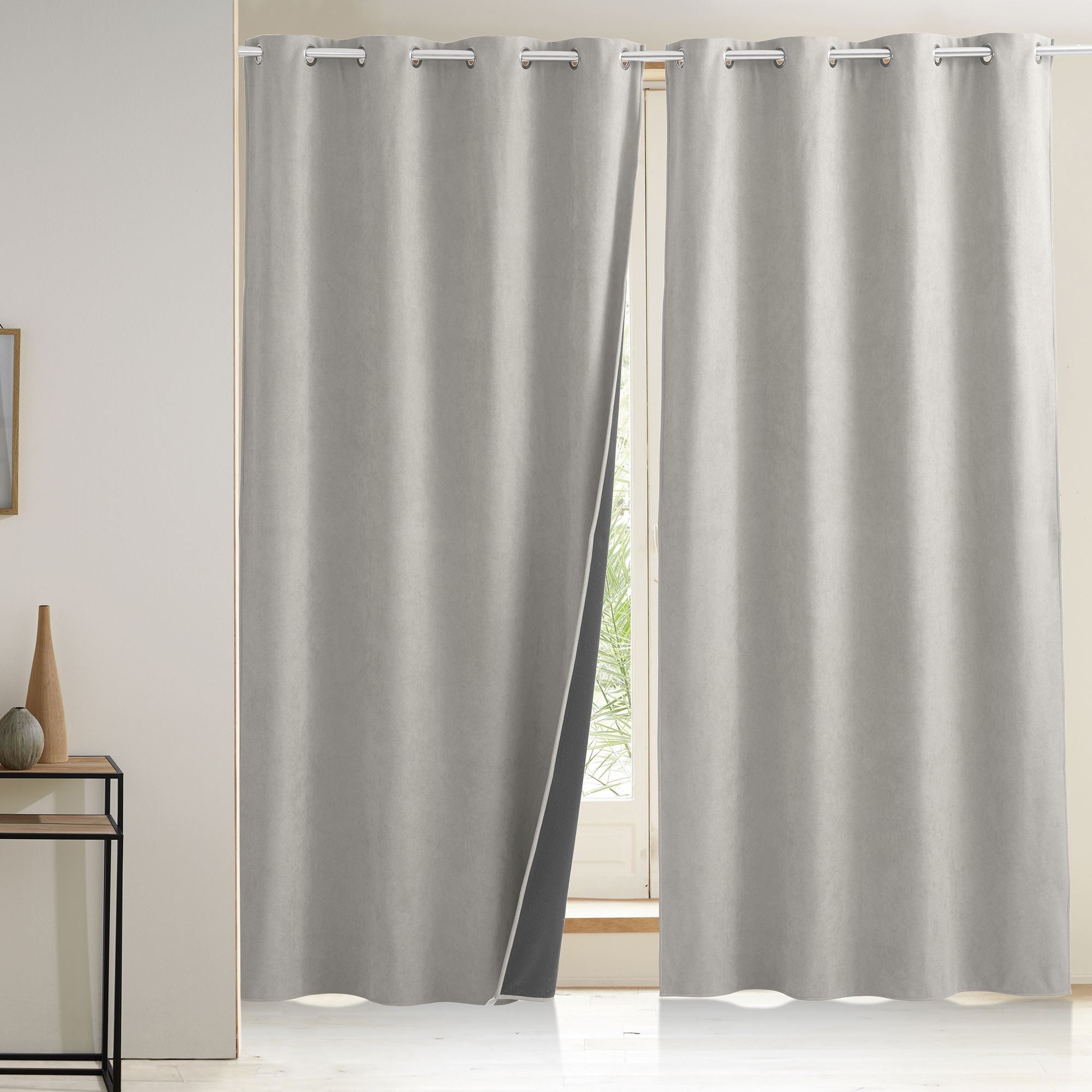 Rideau occultant CONFORT 250x260 gris perle en polyester | Leroy Merlin