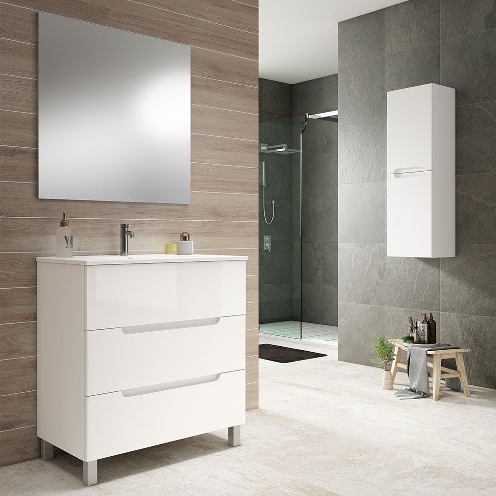 Kibath Mueble de baño con Lavabo, Espejo y Aplique LED VICTORIA 100x45 ...