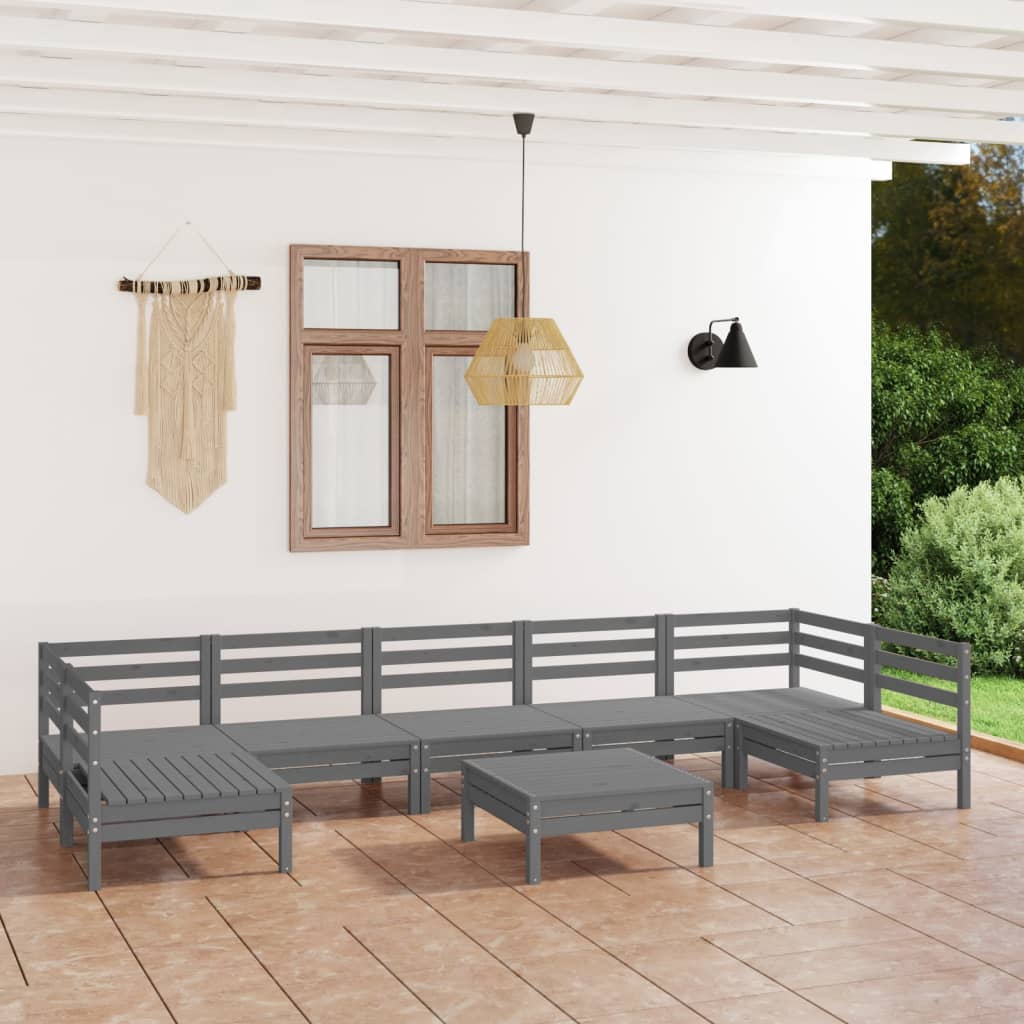 Salon de jardin 8 pcs Gris Bois de pin massif vidaXL | Leroy Merlin