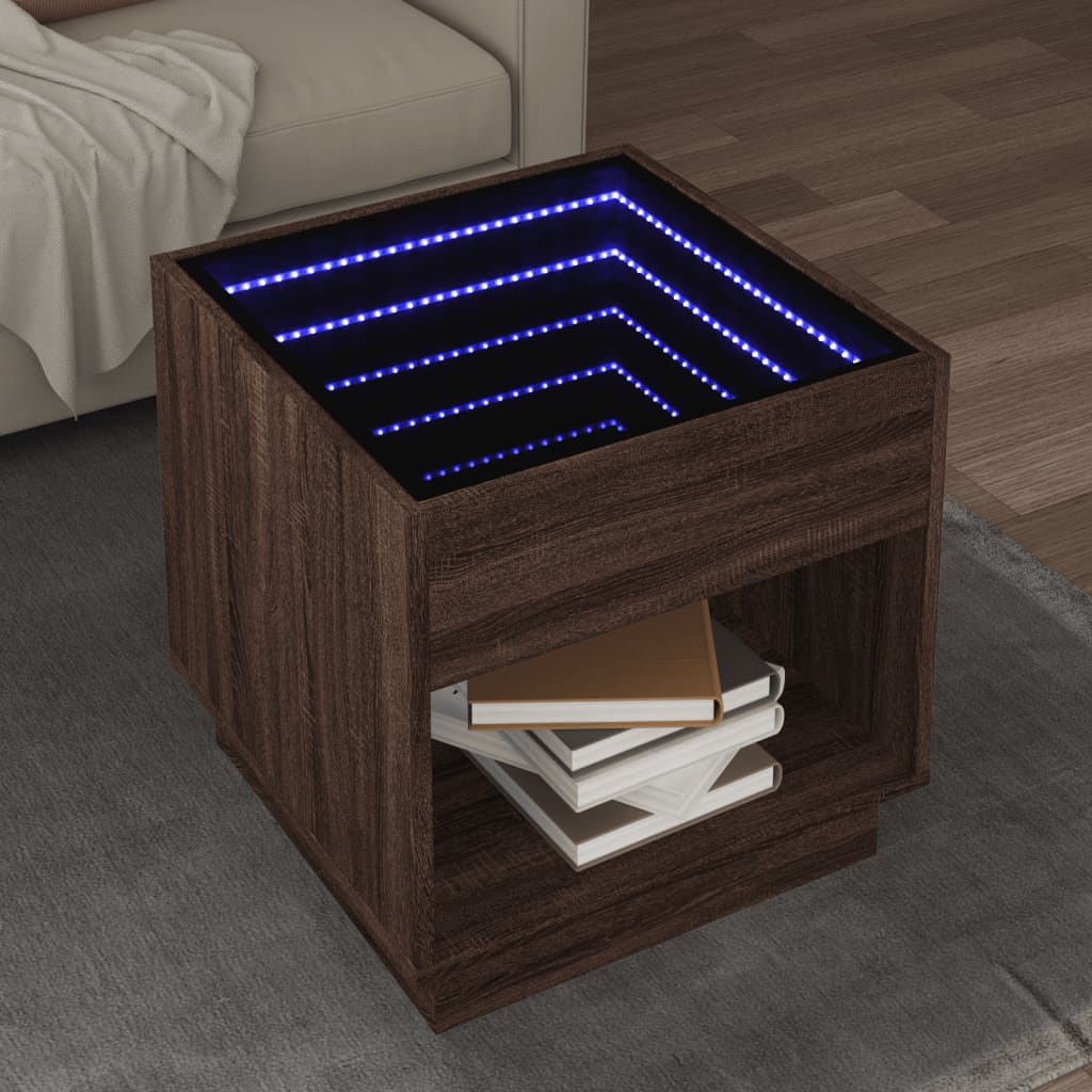 Table basse avec LED infini chêne marron 50x50x50 cm | Leroy Merlin