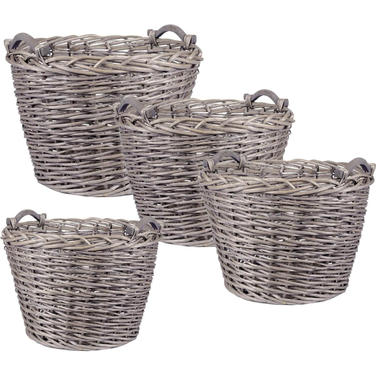 Cache pot rond en osier gris avec poignées (Lot de 4) Aubry Gaspard ...