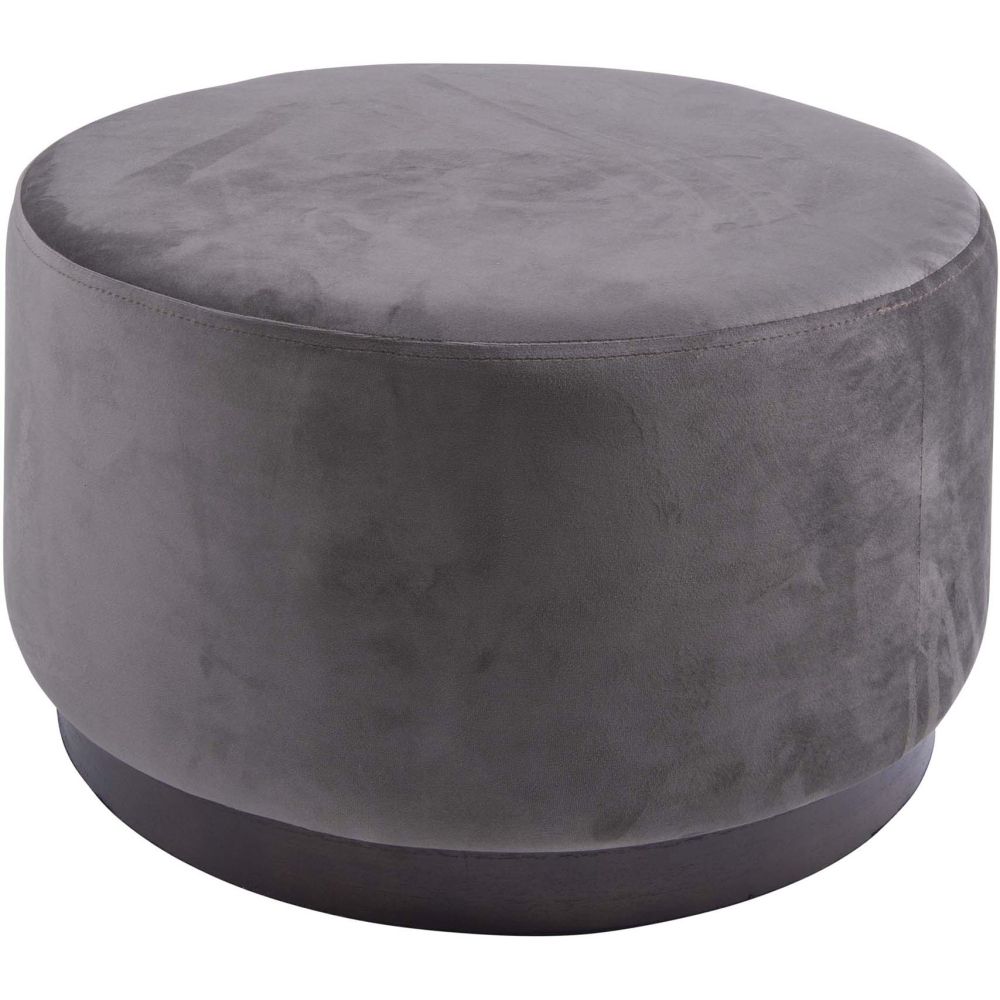 Grand pouf rond en velours et bois Gris Leitmotiv | Leroy Merlin
