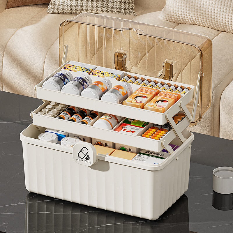 Boîte à pharmacie 3 étagères avec poignée et compartiment amovible, organisateur pour ...