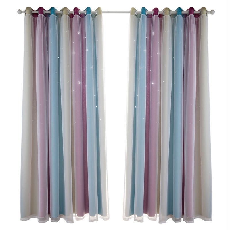 Dos piezas de cortinas moradas con degradado de estrellas caladas, 100 ...