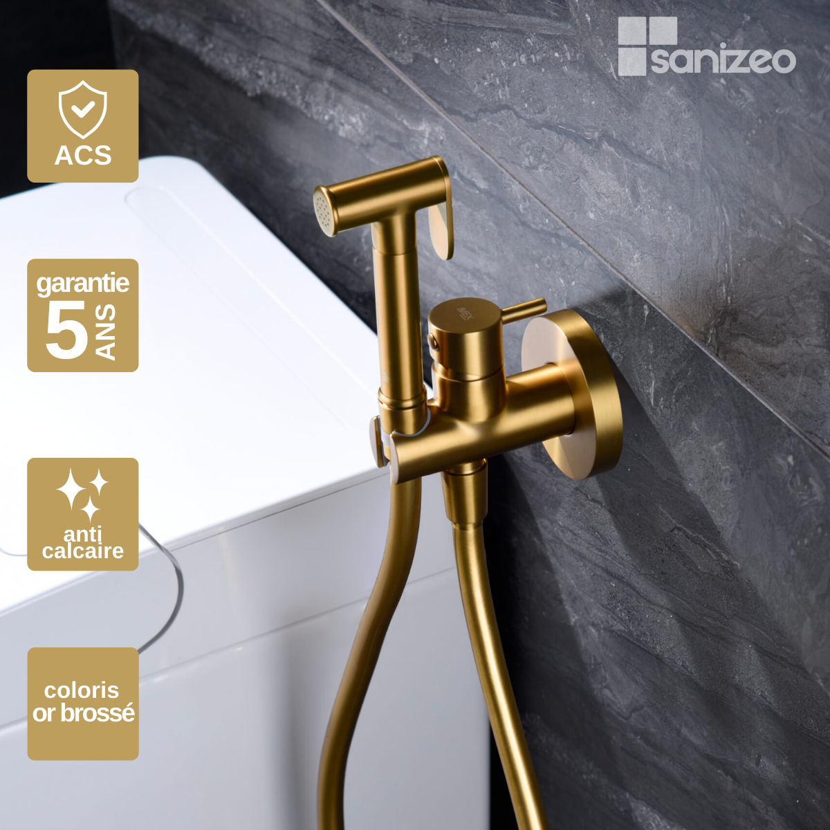 Kit Douchette hygiénique à encastrer pour WC ou bidet or brossé ...