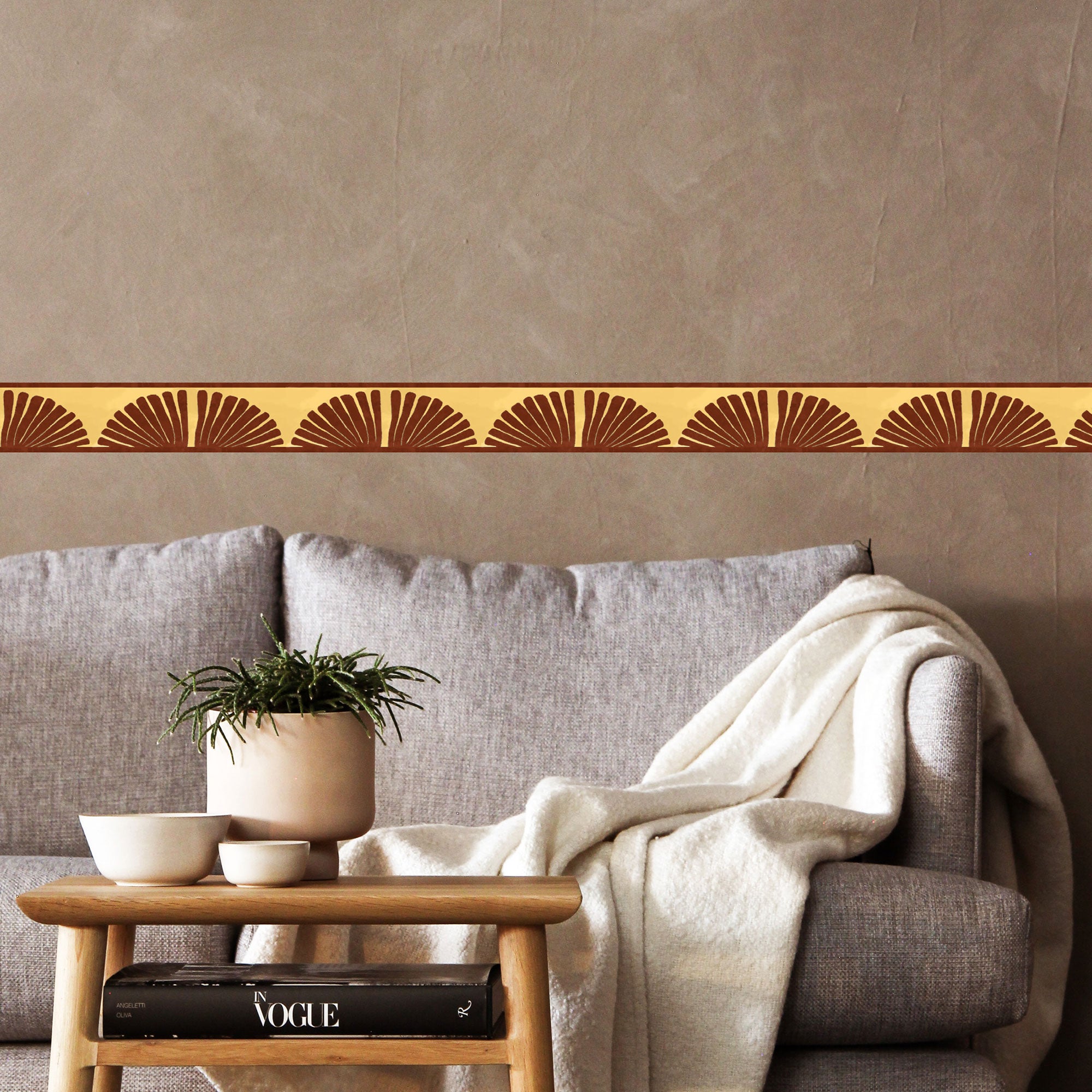 Frise décorative adhésive, motif africain rouge, sur fond jaune ...