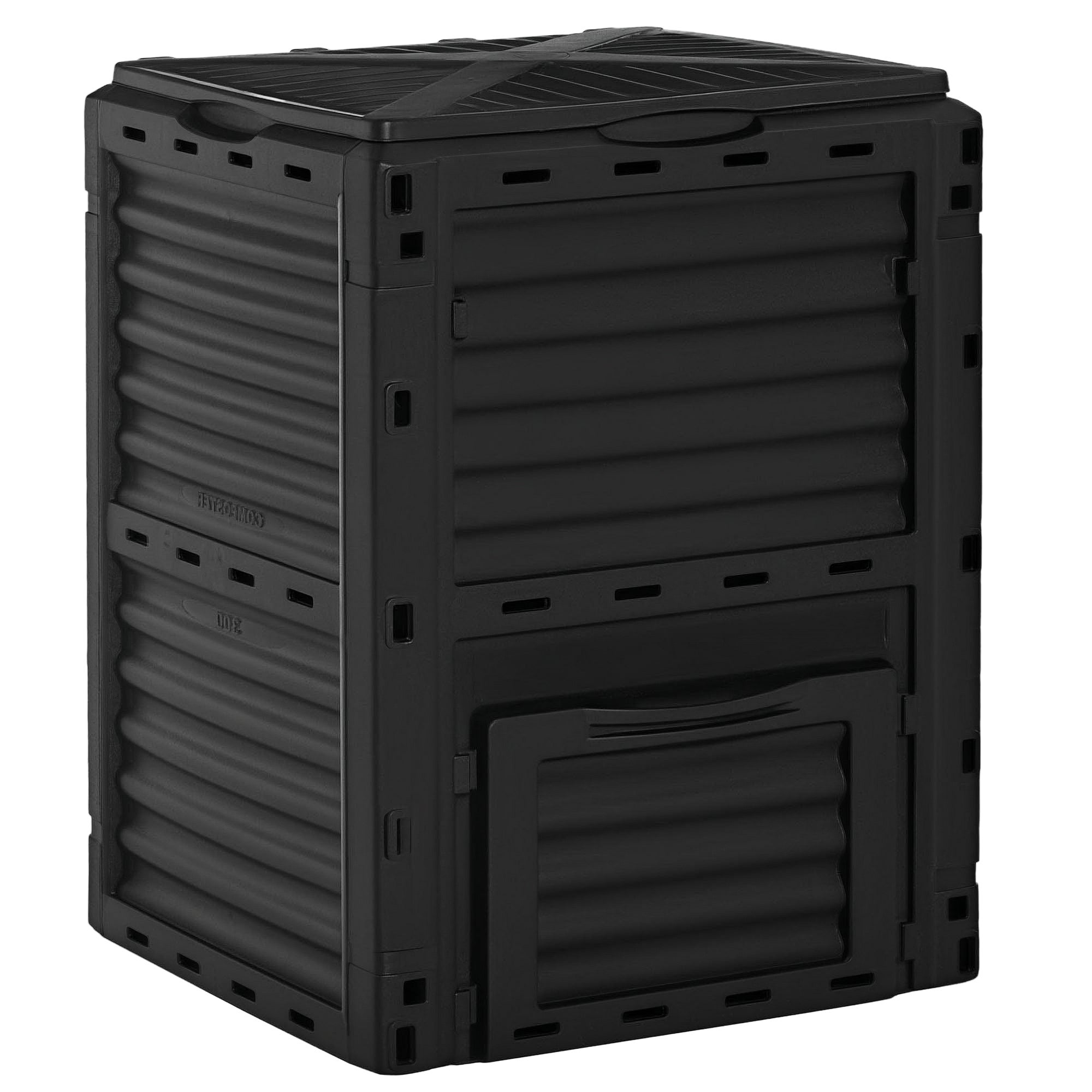 Composteur jardin noir 300L polypropylène 48 aérations 60,5x60,5x81,5cm ...