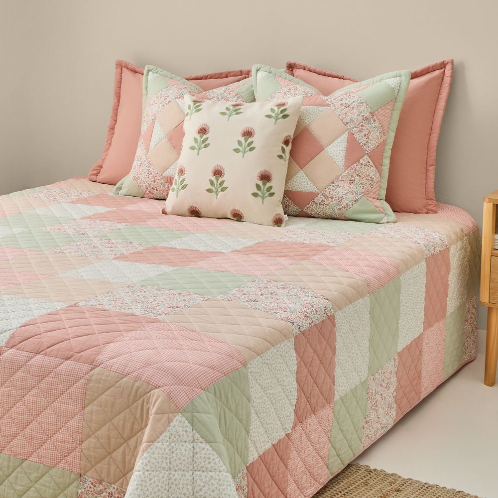 Colcha de algodón acolchada patchwork Crepatcol color rosa. 100% Algodón (cama 80-90cm) | Leroy ...