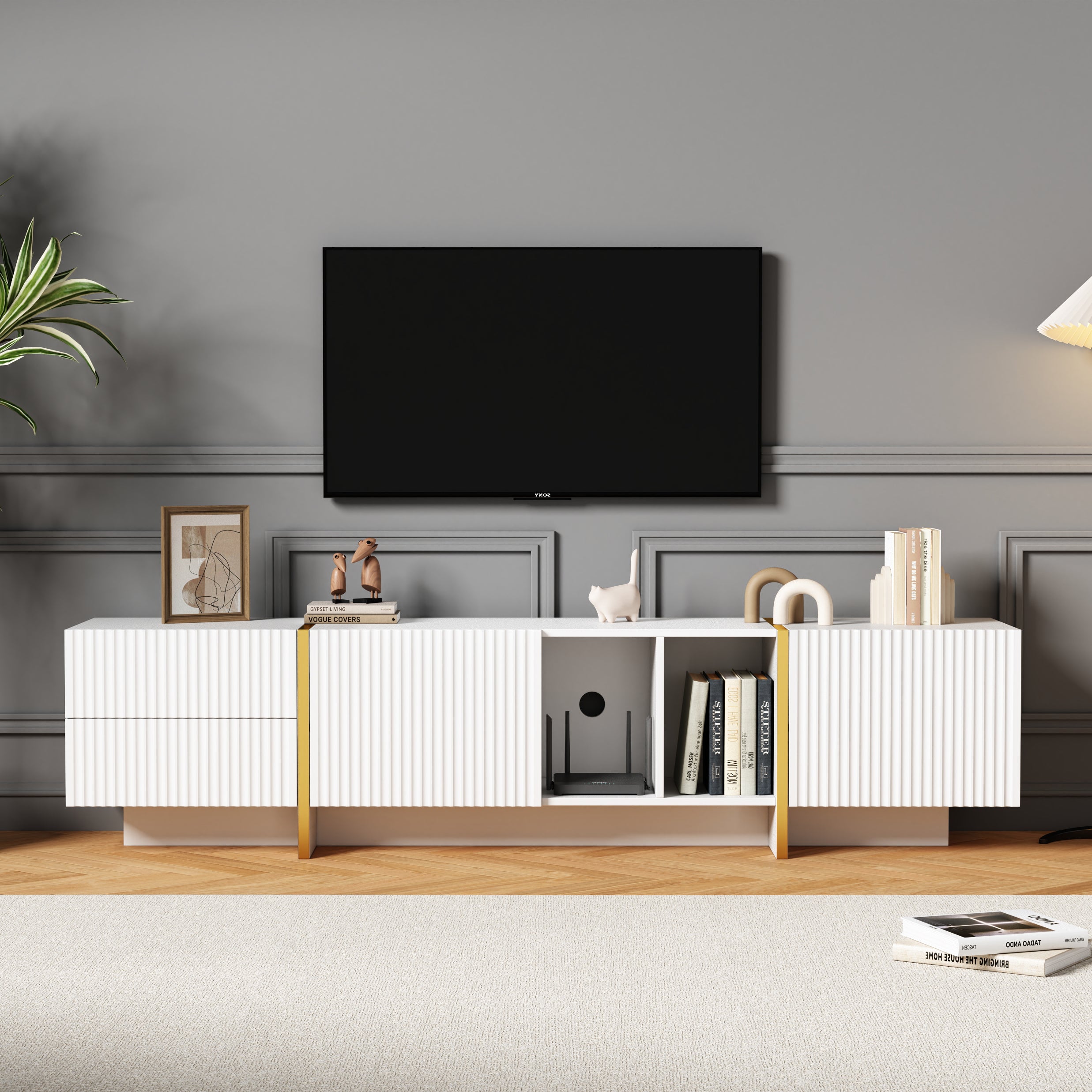 Mueble para TV de 190 cm - con 2 puertas, 2 cajones y 2 compartimentos ...
