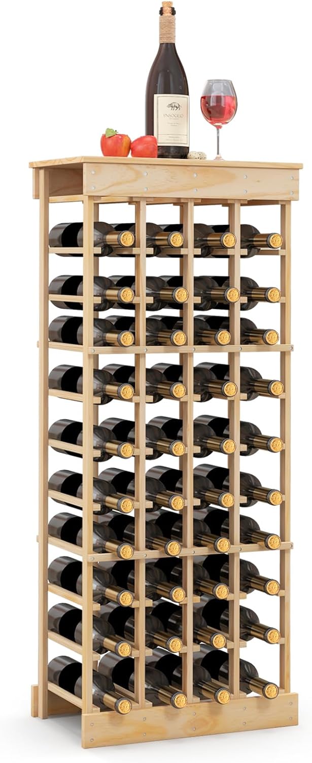 Estante de Vino Modular de 40 Botellas, Botellero de Vino de Madera Maciza con Dispositivo ...