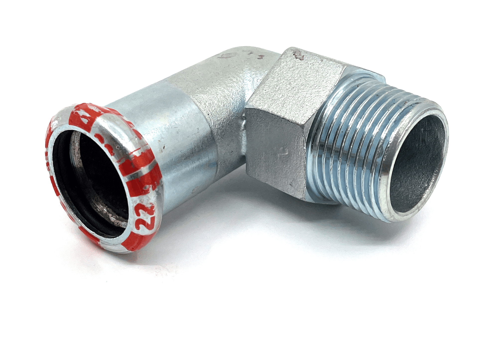 Codo 90° para prensar H/Rosca M 22 mm x 3/4" Press Fittings perfil M acero al carbono 1.0308 ...