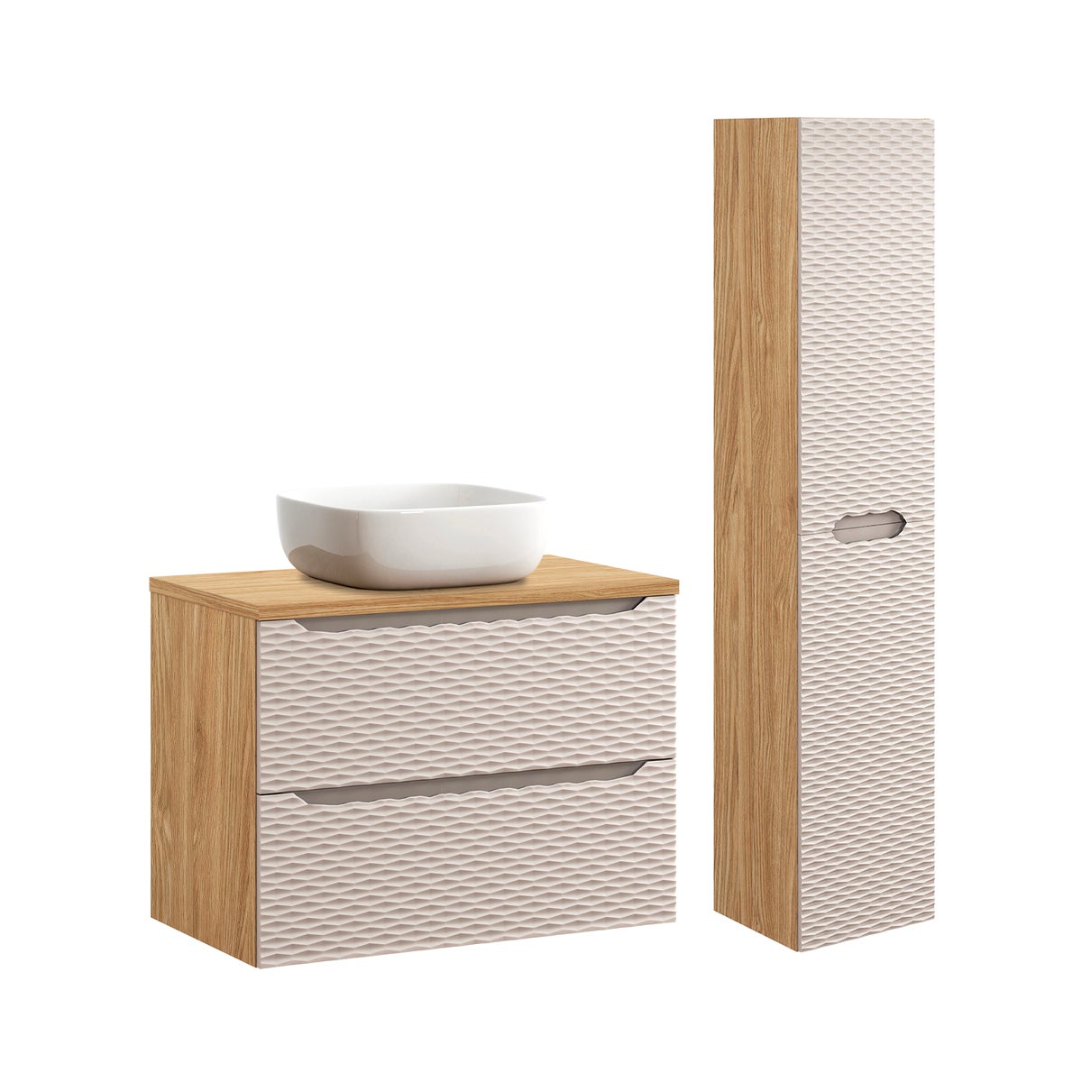 Conjunto de muebles con lavabo individual 80cm y columna Elora Beige y ...