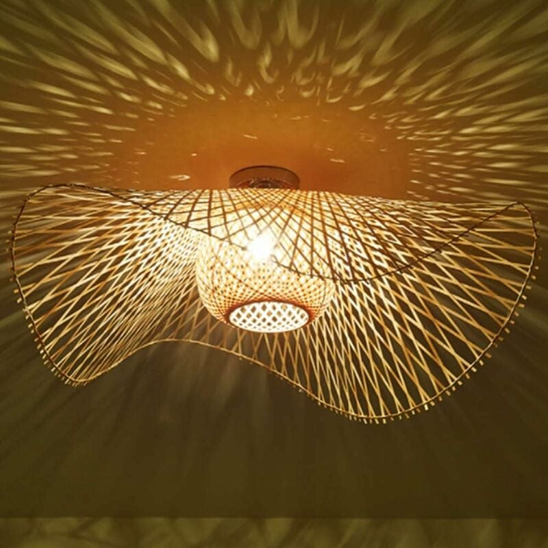 Lámpara de techo de bambú tejida a mano - Iluminación de madera clara ...