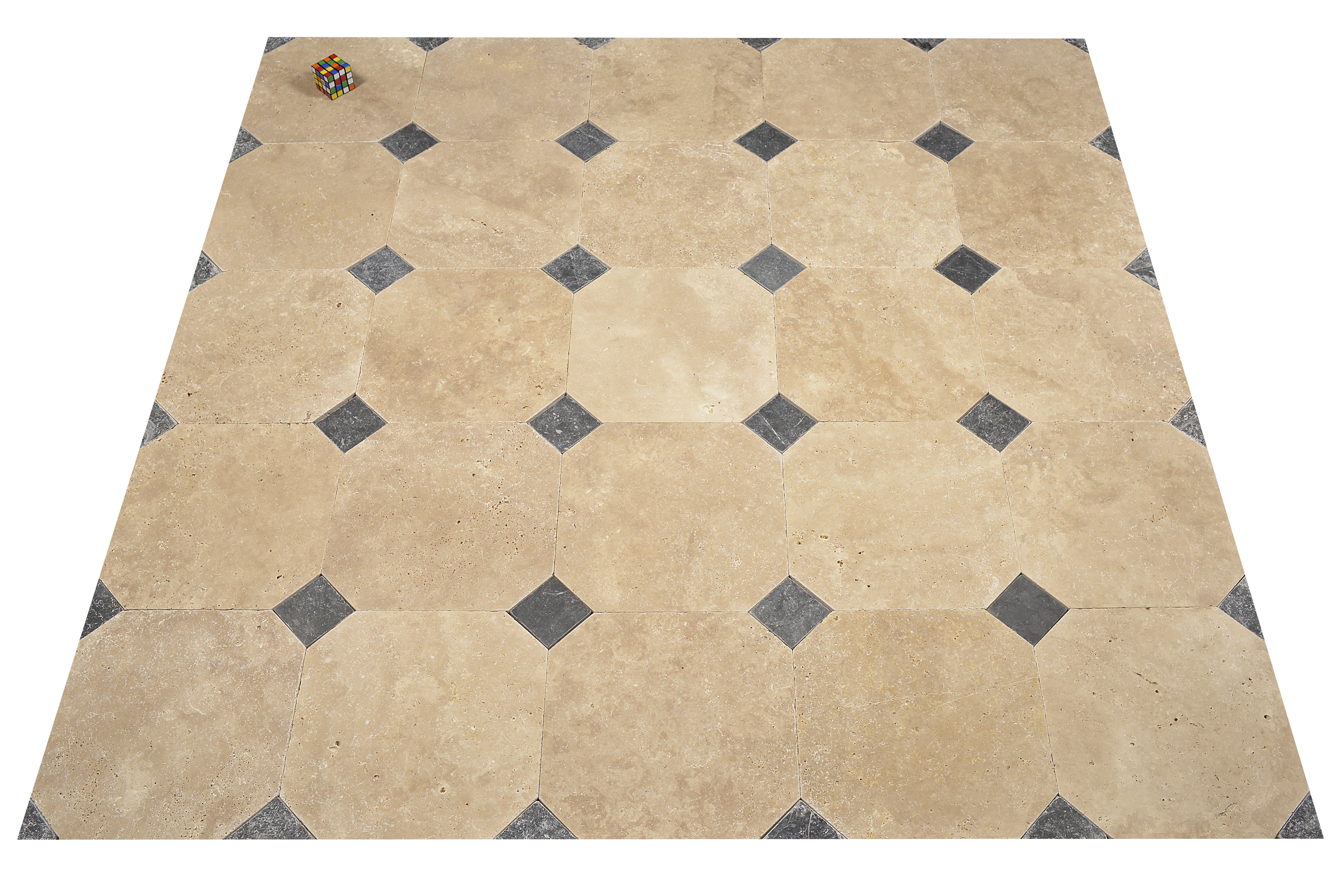 Carrelage Octogone Travertin Premier choix - Crème - Vieilli - 25x25x1 ...