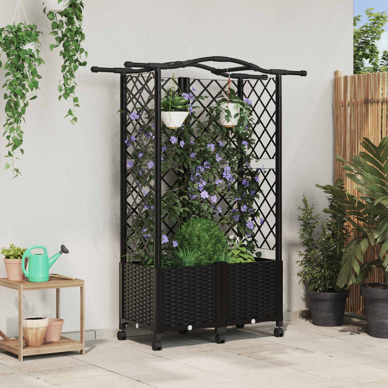 Cama elevada con trellis y techo Negro 122 x 40 x 144 cm PP | Leroy Merlin