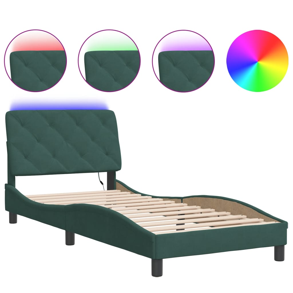 Estructura cama con luces LED terciopelo verde oscuro 90x190 cm | Leroy ...