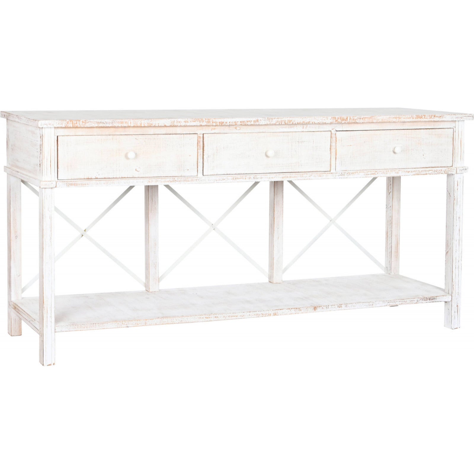 Console chic en épicéa blanc et métal élégant 181 x 45 x 86 cm Blanc ...