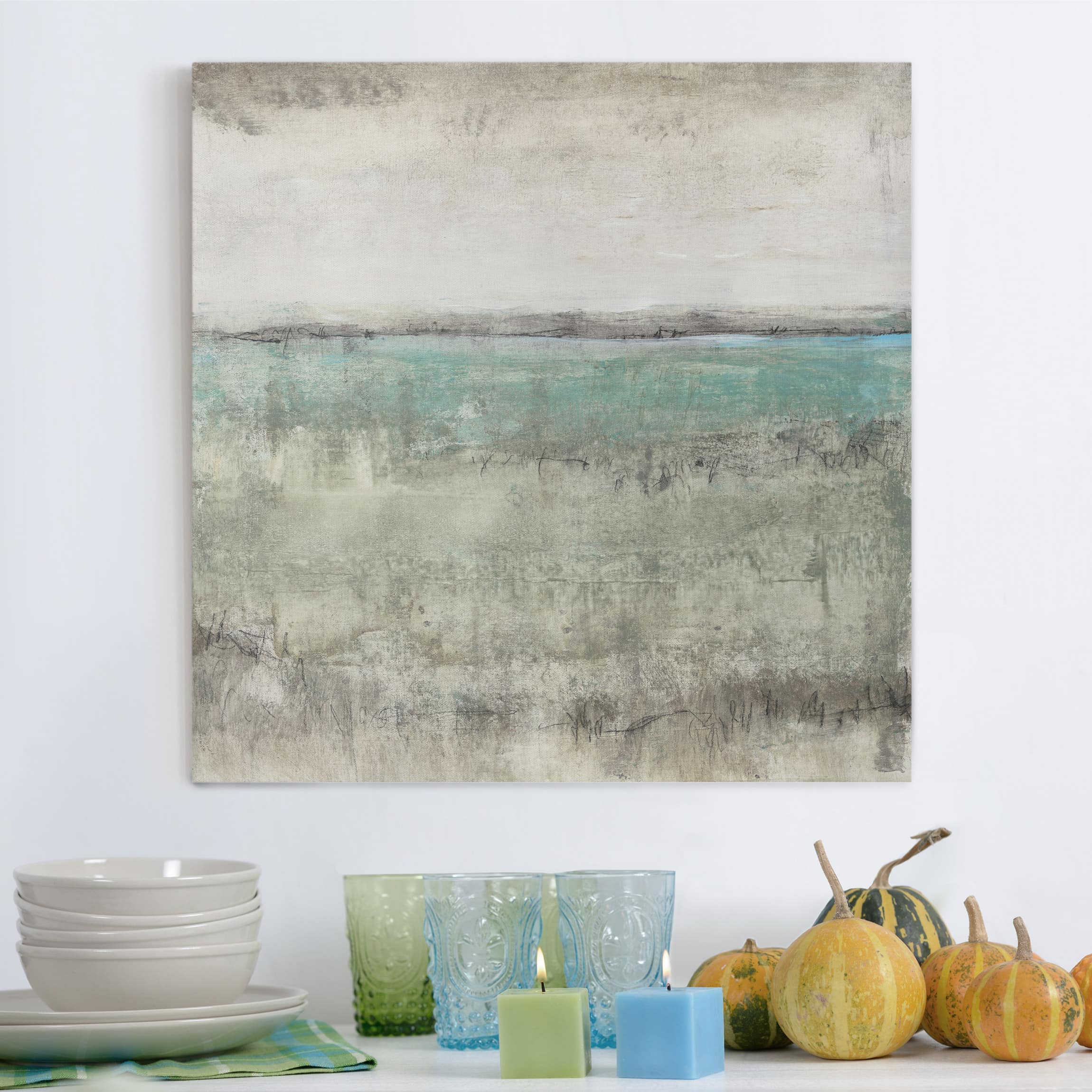 Impression sur toile tableau sur toile châssis turquoise abstrait ...