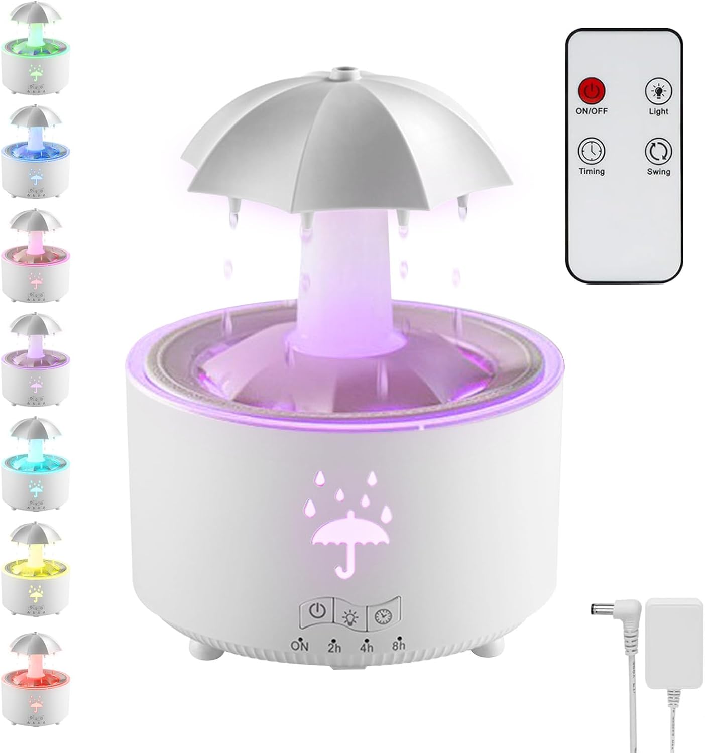 Humidificateur parapluie avec sons de pluie et lampe champignon de 7 ...