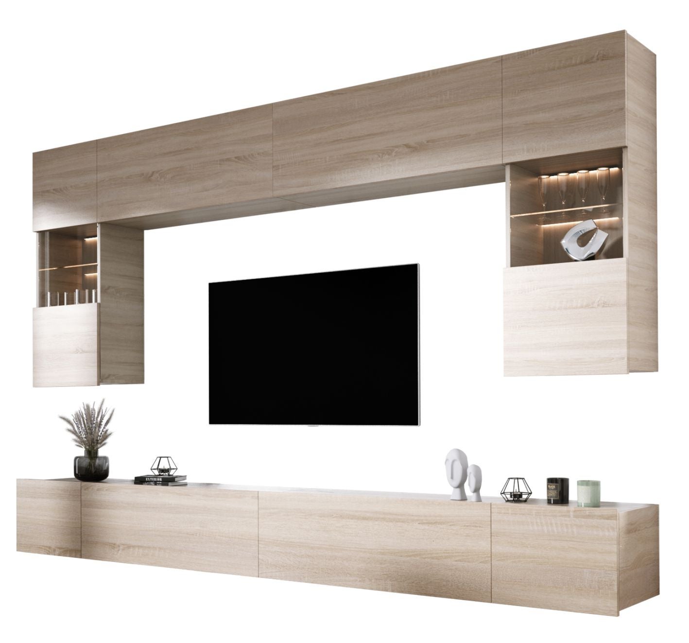 Mueble de pared: 10 puertas, 20 estantes, Roble Sonoma, ancho: 300 cm ...