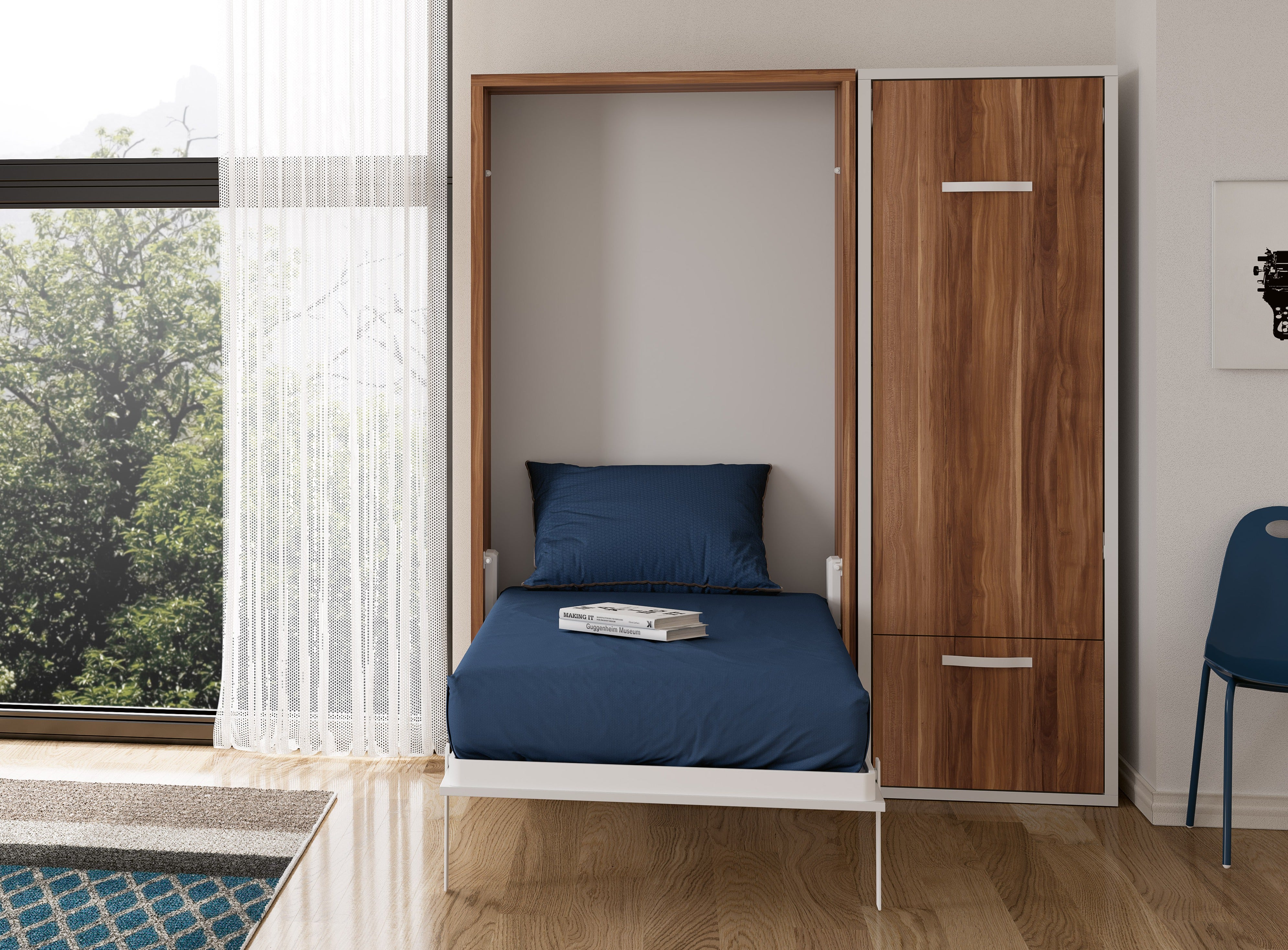 Lit escamotable vertical 160x200 avec armoire et bureau Kampo-Coffrage ...