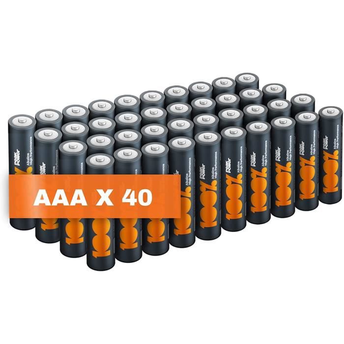 Pilas AAA - Pack de 40 Pilas alcalinas AAA 1.5V LR03 100% PeakPower ...