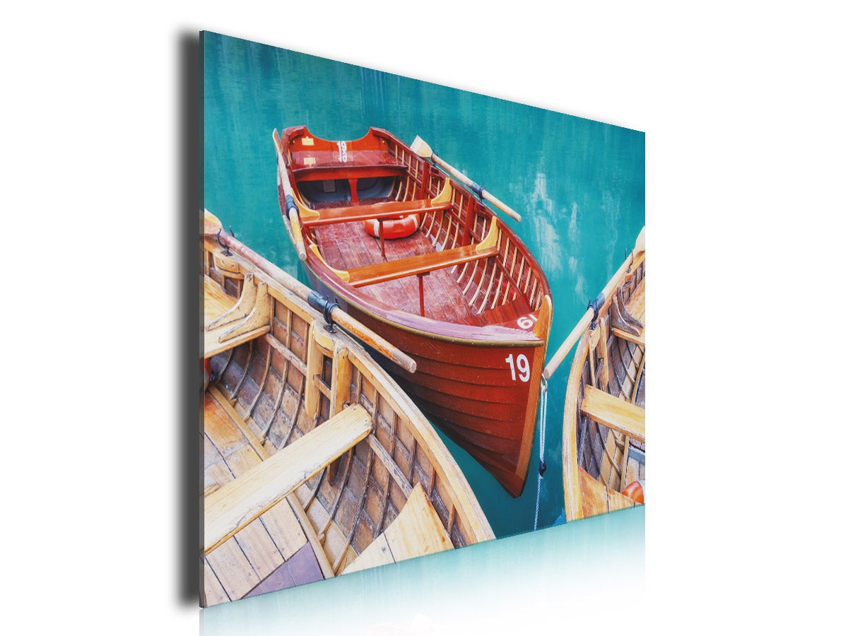 Cuadro de diseño barcas de madera en un lago, 80x50cm | Leroy Merlin