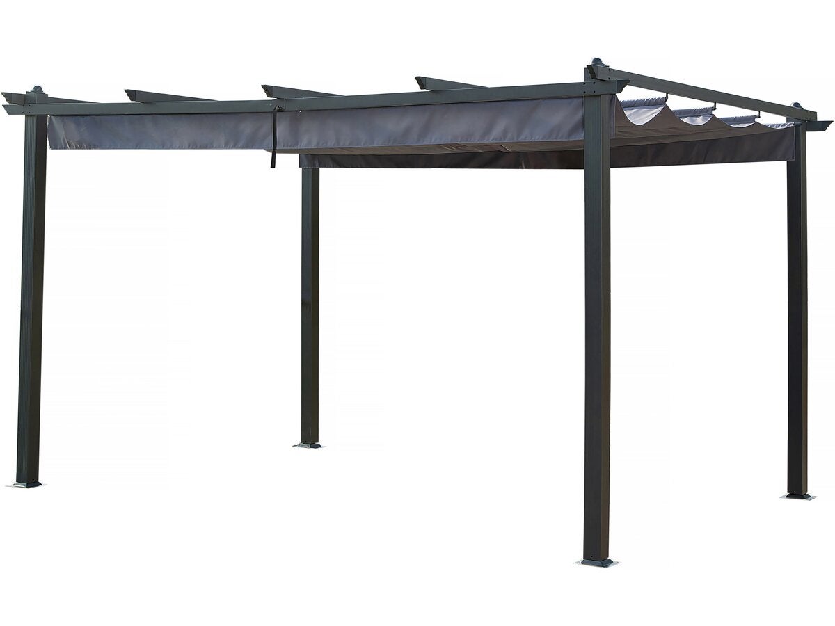 Pergola in alluminio con tetto retrattile - 3 x 4 m - Antracite | Leroy ...