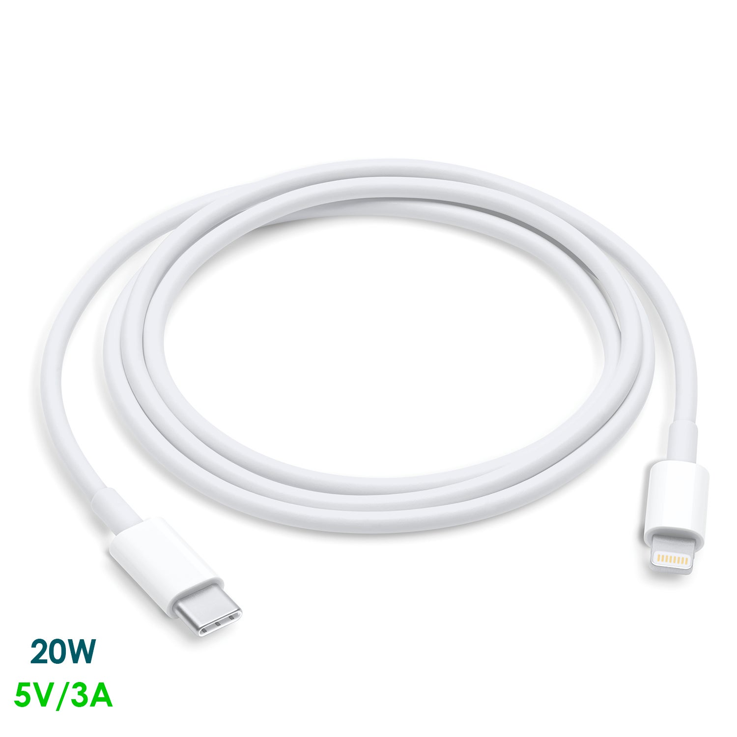 Cable de datos y carga Tipo C a Lightning 8 pins (macho). Carga rápida, 3A, 20W, 1 metro ...