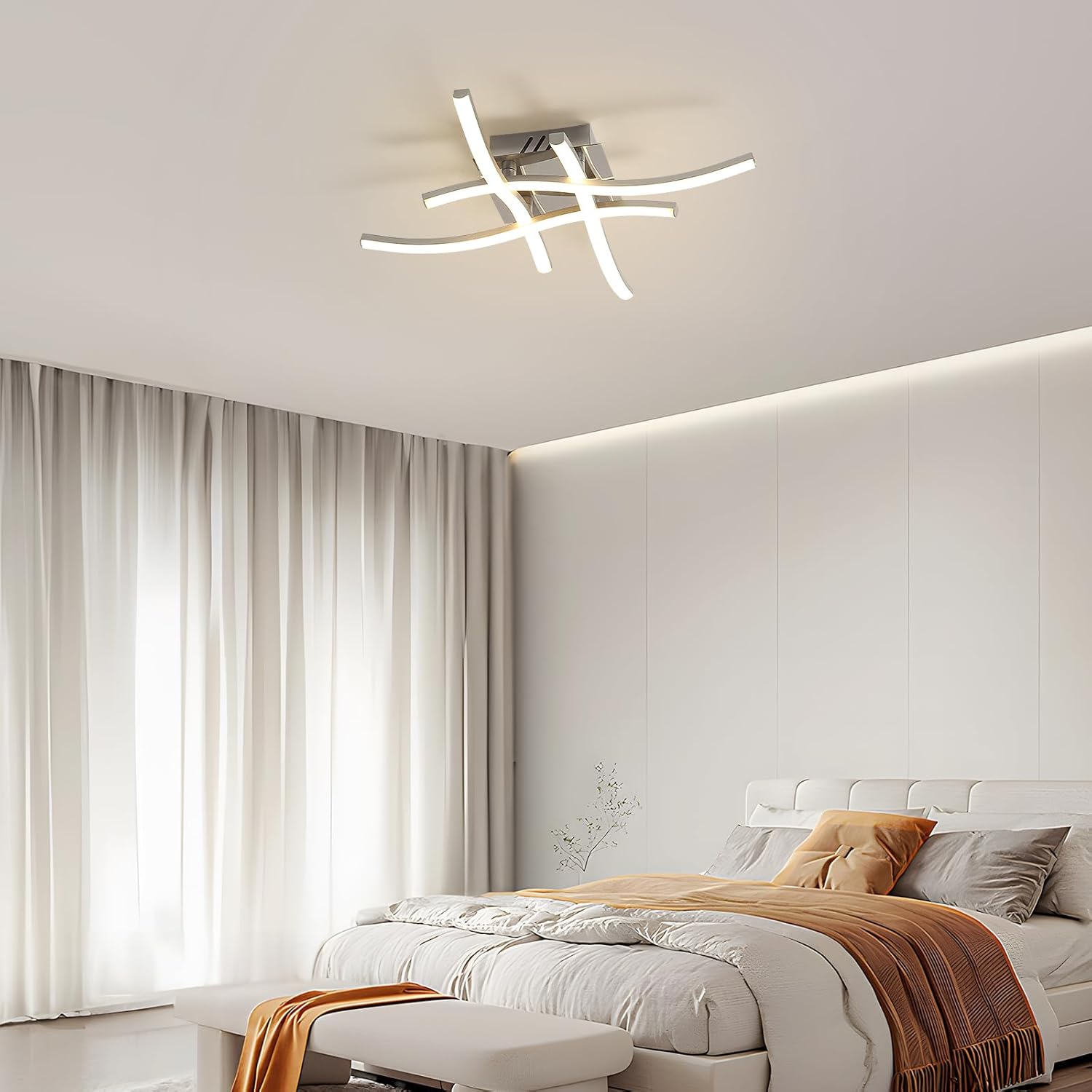 Plafonnier LED, luminaire LED moderne, 4 bandes LED intégrées, 24 W ...